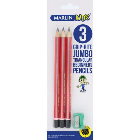 Marlin Kids 3 Jumbo Triangular Graphite Pencils & Sharpener – SA ...
